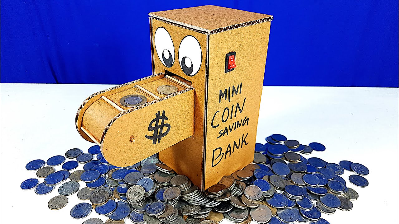 How to make Mini Coin Saving Bank from Cardboard | DC Motor Conveyor ...