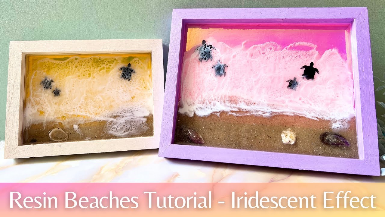 Iridescent Beaches with Resin and Vinyl - Resin Oceans on Wood Canvas Tutorial Full Process ...