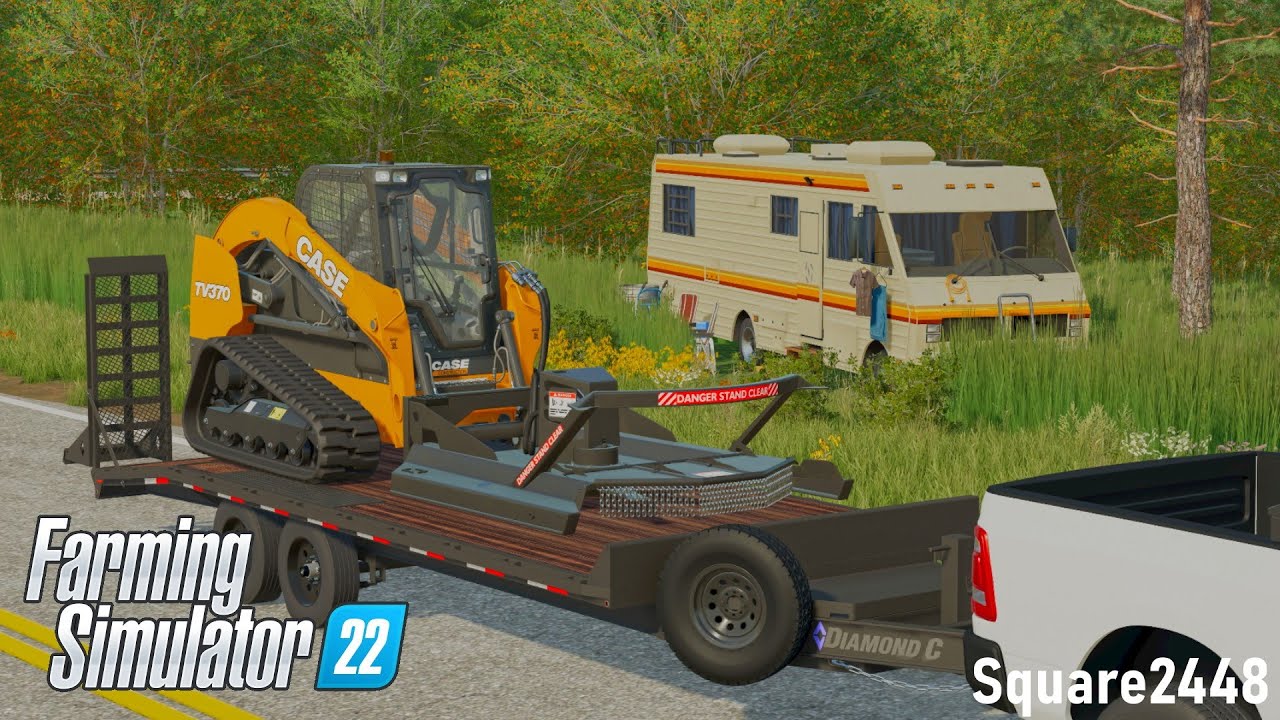 Case Skidsteer Mowing OVERGROWN Property! | FS22 Landscaping - YouTube