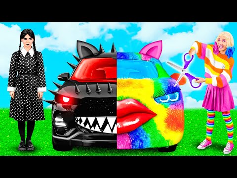 Coche Arcoiris vs Coche Negro Desafío | Guerras de Bromas por KiKi Challenge