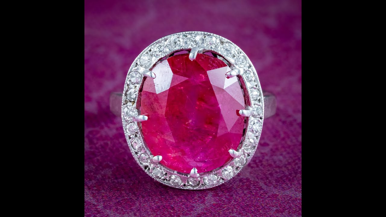 Vintage French Ruby Diamond Cluster Ring 9.2ct Burmese Ruby With Cert ...
