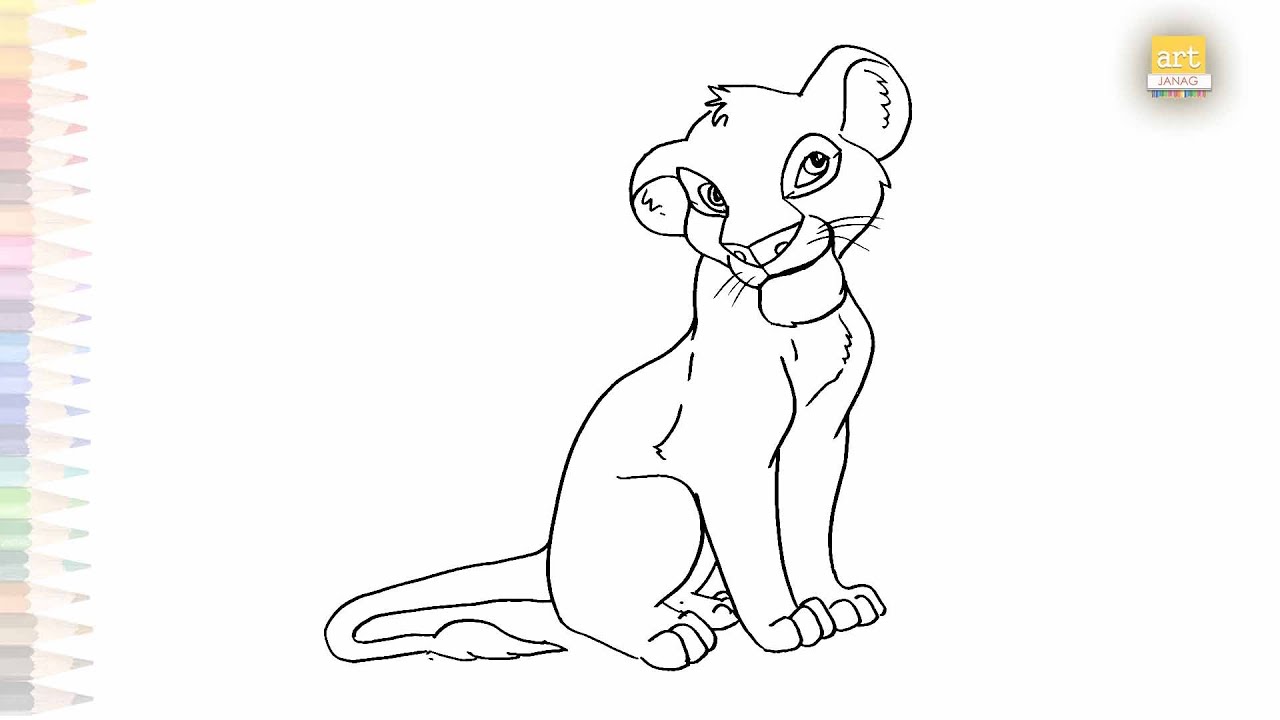 Lion King Baby Simba drawing easy | Cartoon sketches | How to draw A ...