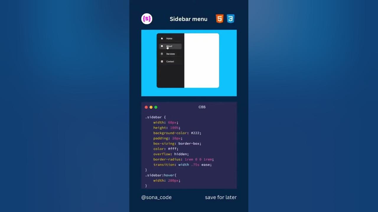 Animated Sidebar Menu Csstricks Html Css Youtube 