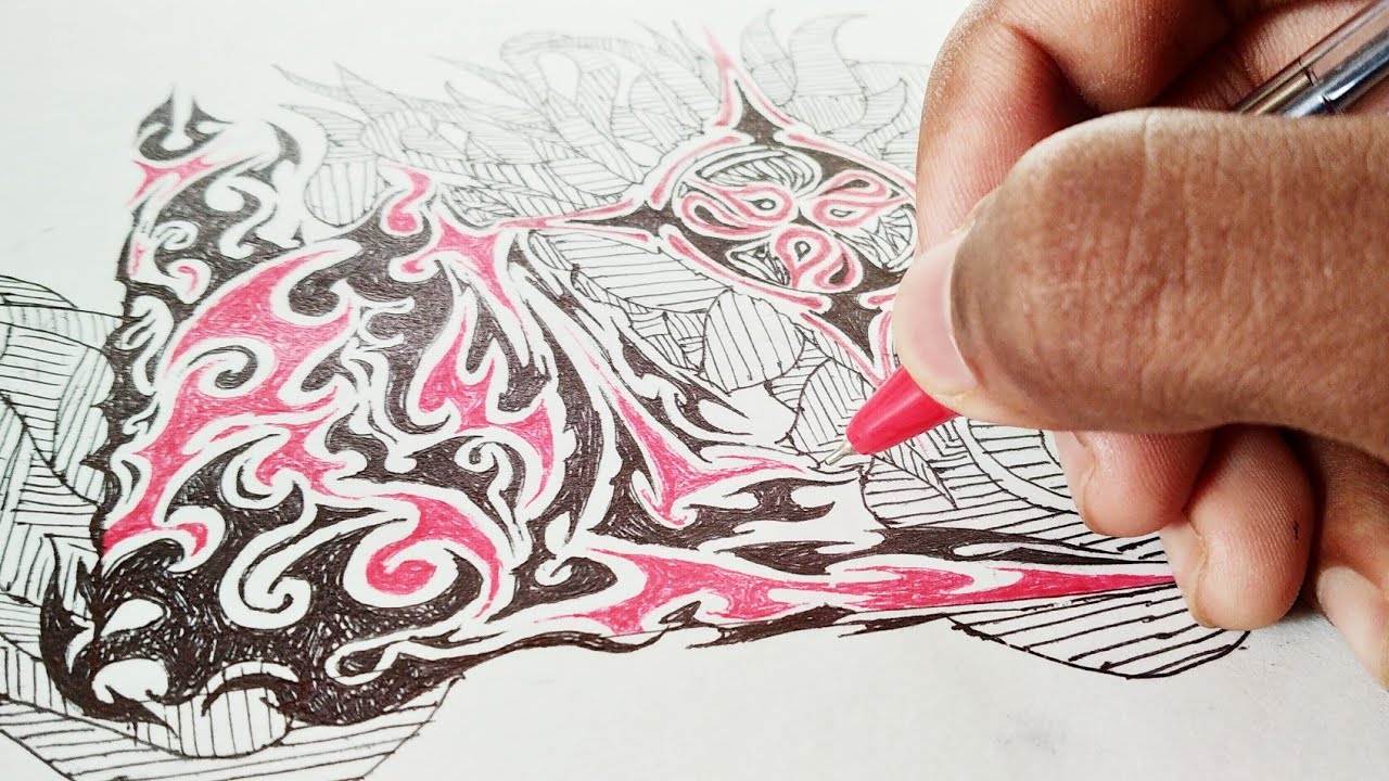 How to draw Free Hand impromptu Designs with ball pen (Time lapse ...
