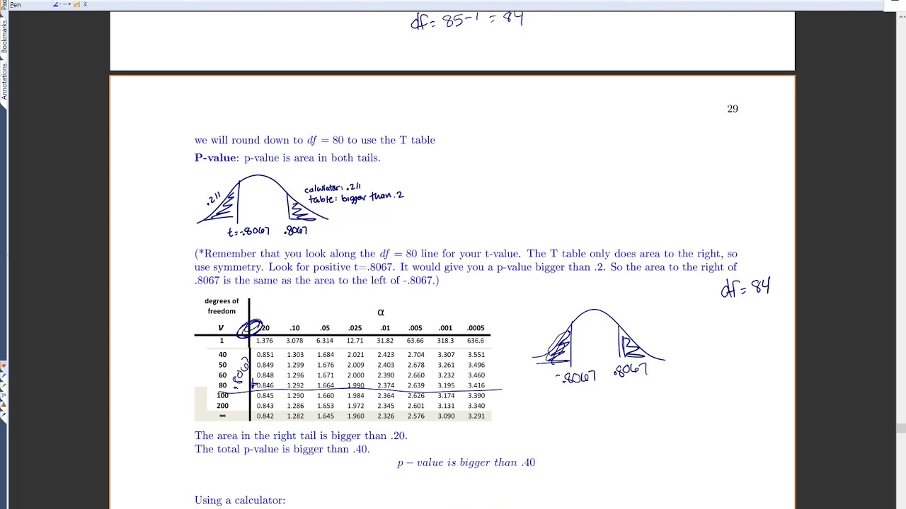 STAT 3000 use t table for two sided p value problem 50 on review - YouTube