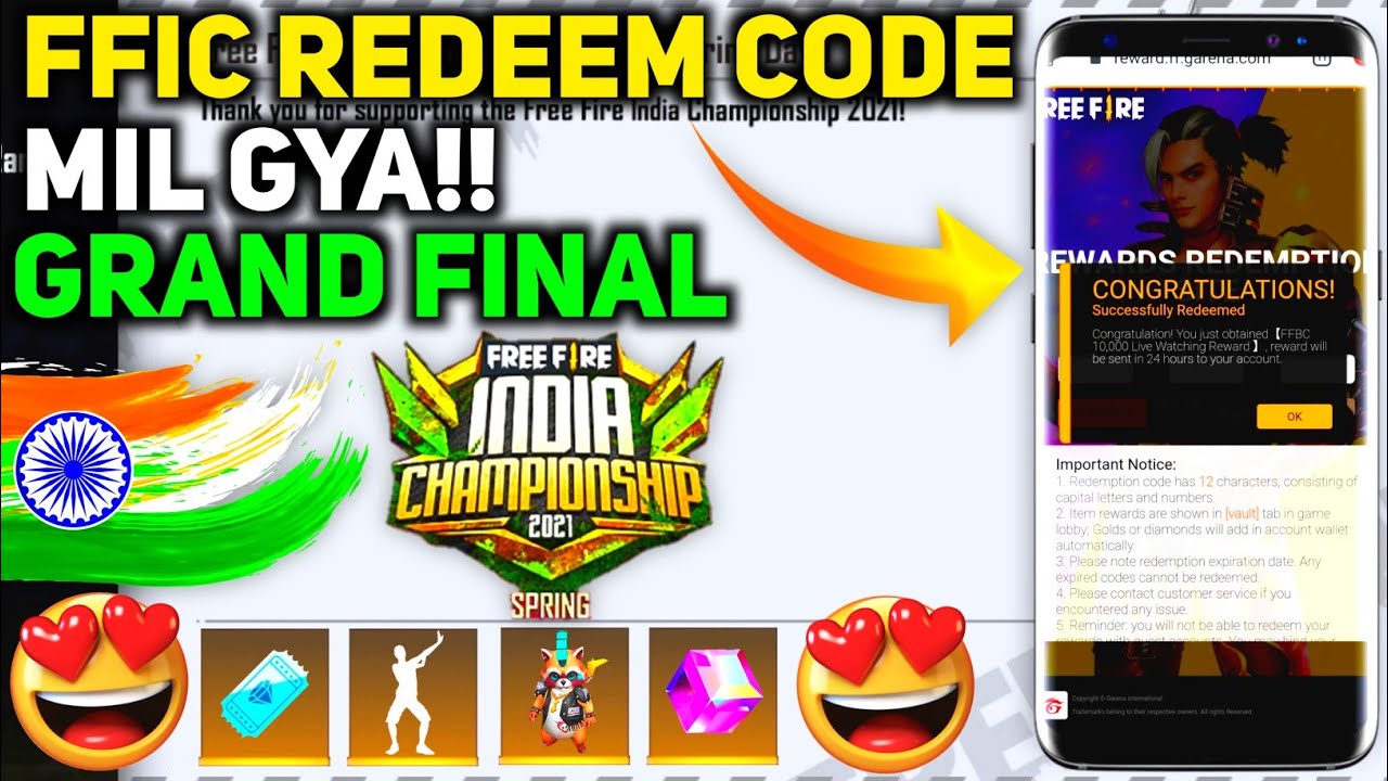 FREE FIRE INDIA CHAMPIONSHIP REDEEM CODE 2021 | FREE FIRE REDEEM CODE ...