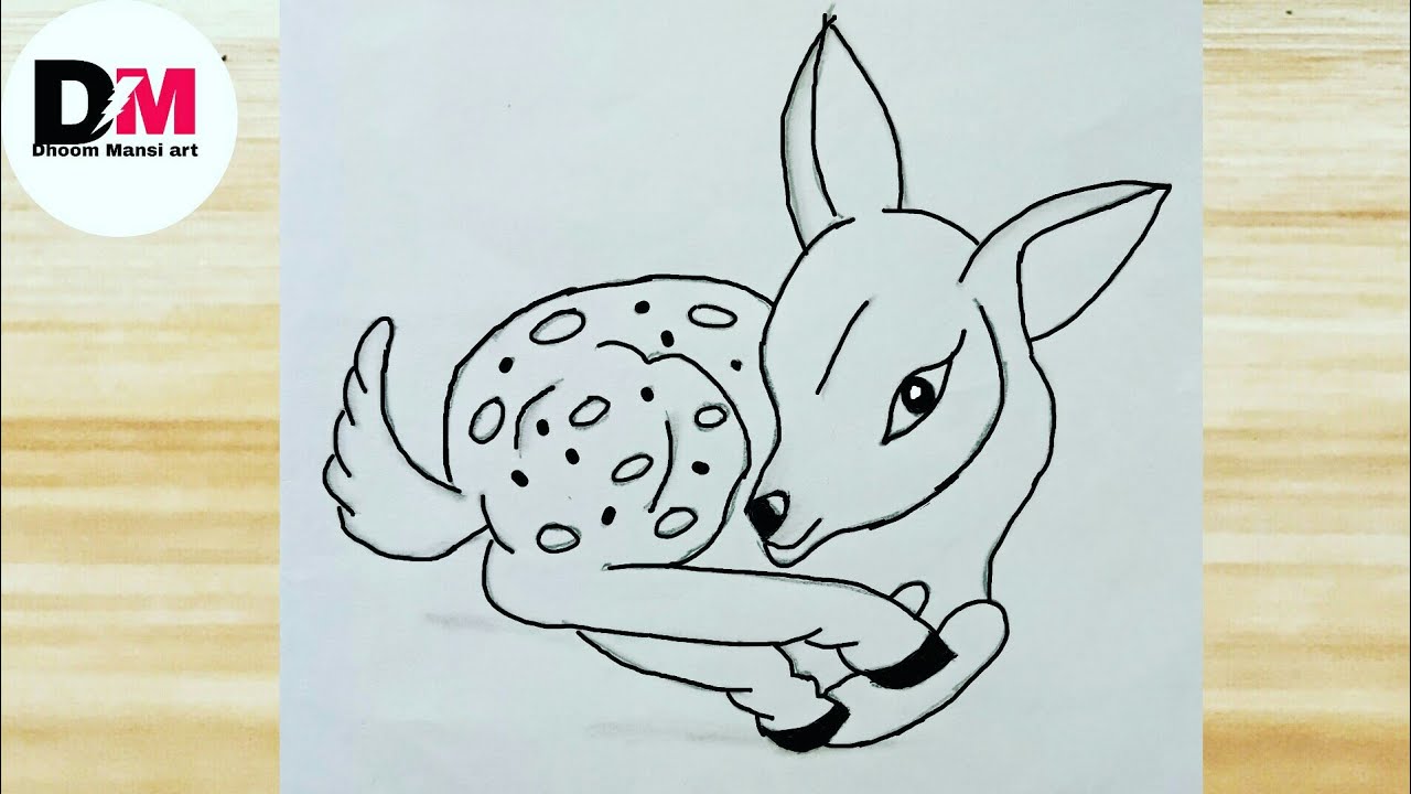 Deer Drawing| Baby Deer| Cute Baby Deer Drawing| simple deer drawing ...