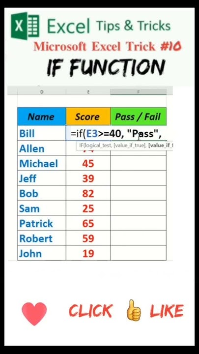 if function in excel | excel tutorial | excel tips | if function - YouTube
