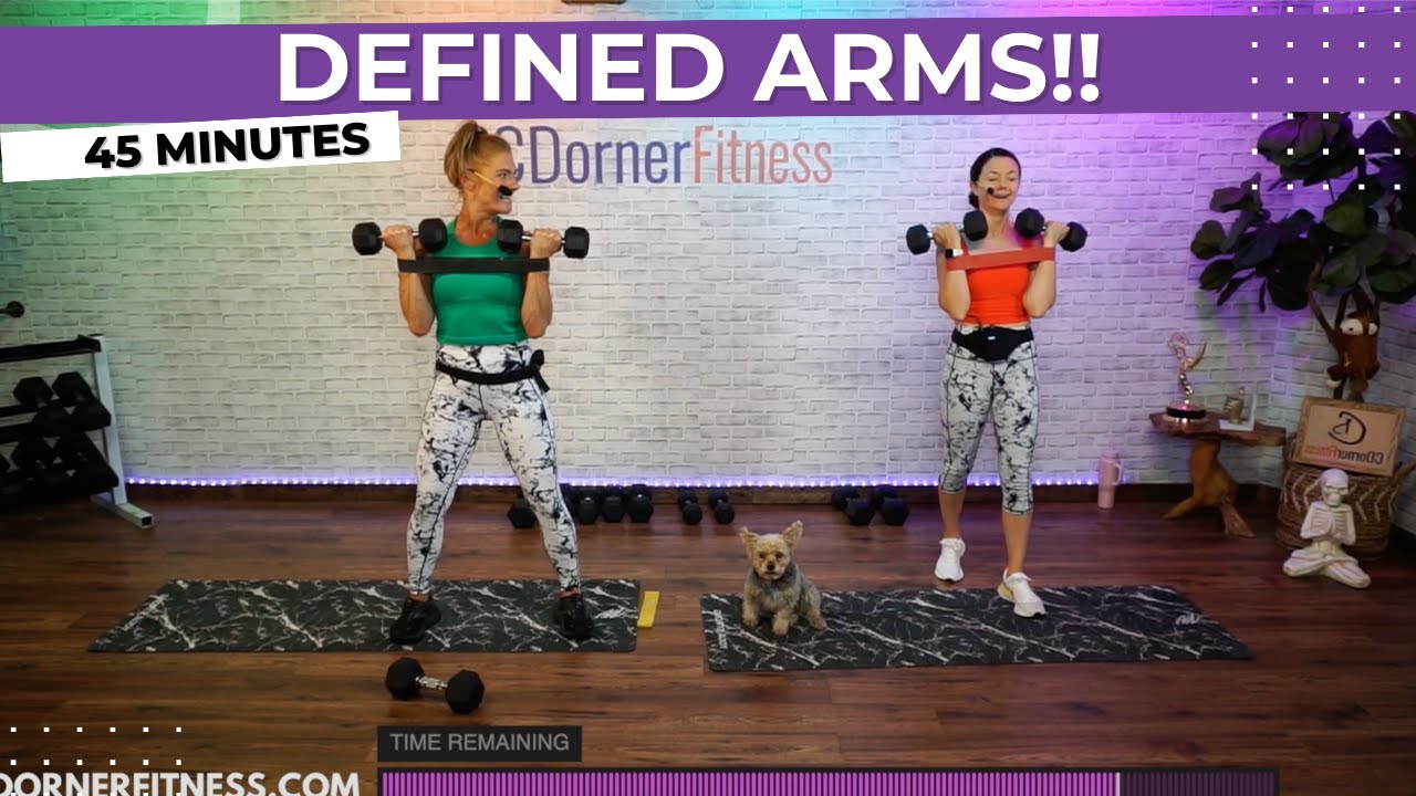 45 Min At home Defined Arms Workout - Dumbbells and Bands! - YouTube