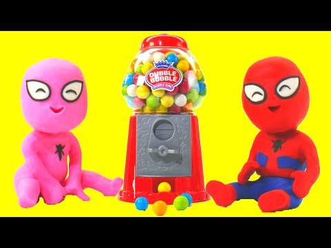 SPIDERMAN BABIES & GUMBALL MACHINE ❤ Hulk Superhero & Frozen Elsa Play Doh Cartoons For Kids