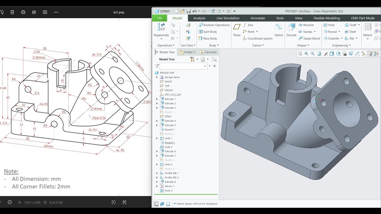 Creo Parametric CAD Tutorial part 15 | Creo CAD 3D Model Basic ...