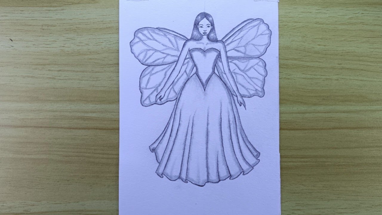 How to draw a picture of a fairy // pencil sketch fairy drawing for ...
