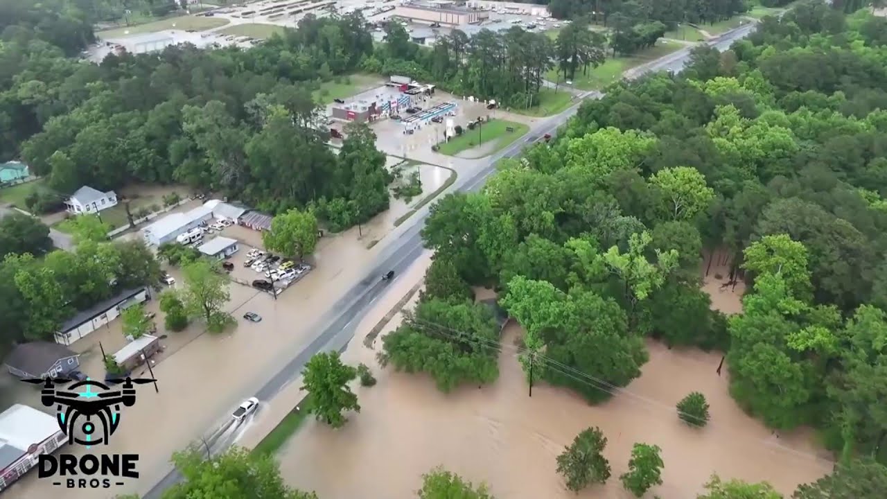 Flooding has escalated in downtown Livingston, just north of Houston ...