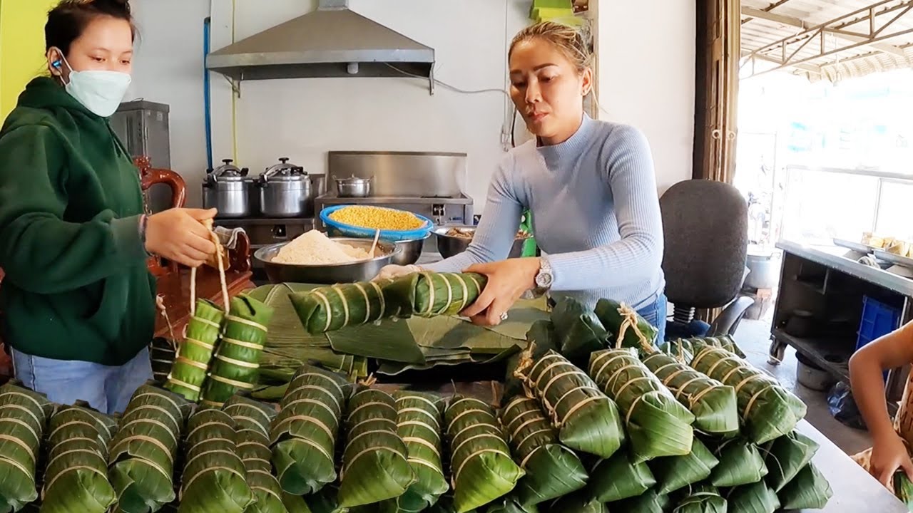 Num Anksom Chrouk |Sticky Rice Cake Filled with Mung Bean and Pork ...