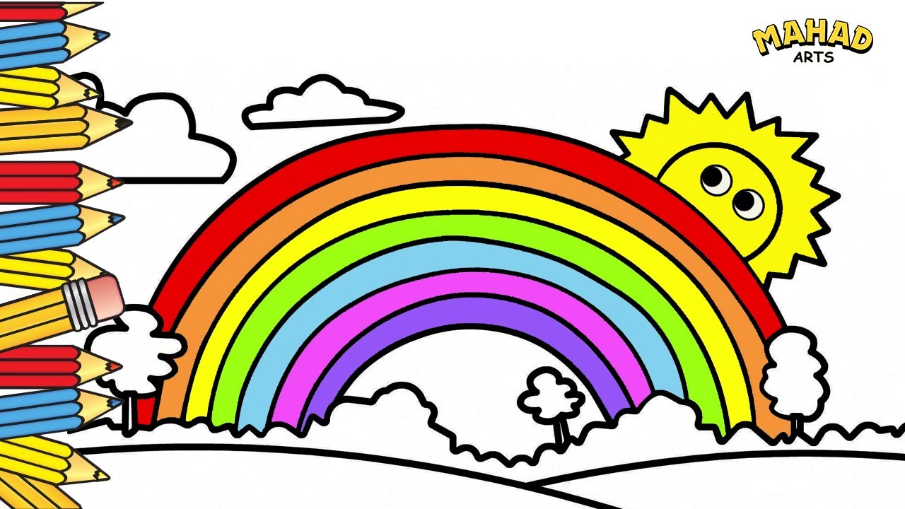 Rainbow 🌈 Landscape Drawing, Painting and Coloring for Kids | How to ...