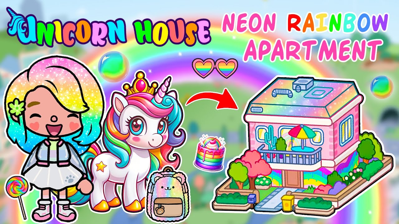 Updated Neon Rainbow Apartment 😍 🌸 Rainbow Unicorn House 🦄 Toca Boca ...