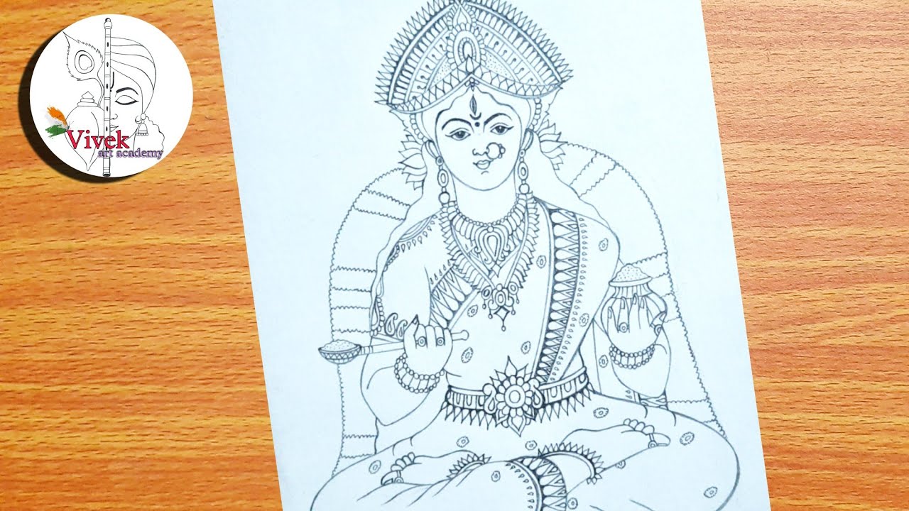 Maa Annapurna Drawing | Easy Drawing of Maa Annapurna Step by Step ...