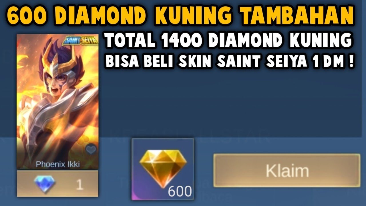 LOGIN HARI INI, 600 DIAMOND KUNING TAMBAHAN ! BISA UNTUK BELI SKIN ...