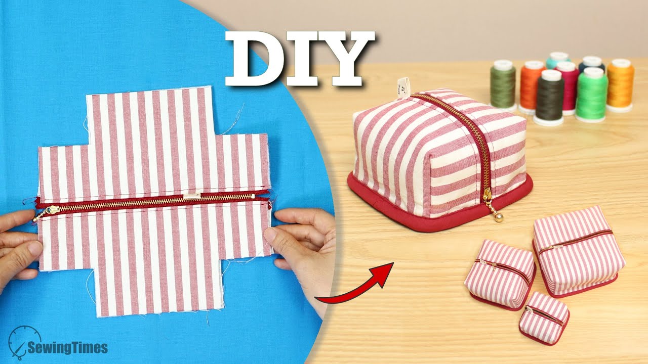 DIY Square Zipper Pouch 🐳 Multipurpose Storage Case Sewing Tutorial ...