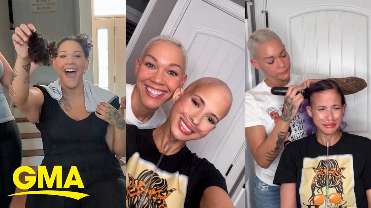 Friends shave each other’s heads after cancer, female pattern baldness ...