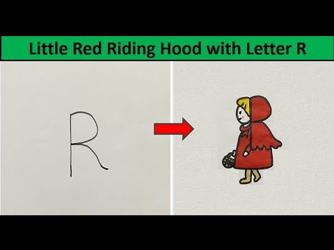 How to draw Little Red Riding Hood with letter R | Very Easy Little Red ...