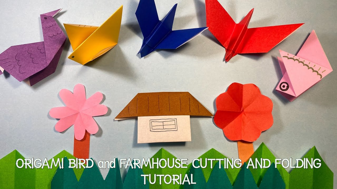 10 Origami and Cutting - Create a farmhouse, Birds and nature scenery ...