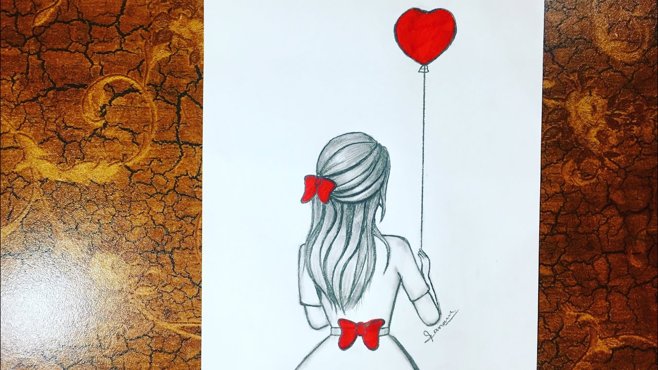How to draw girl with balloon/ easy draw step by step ...