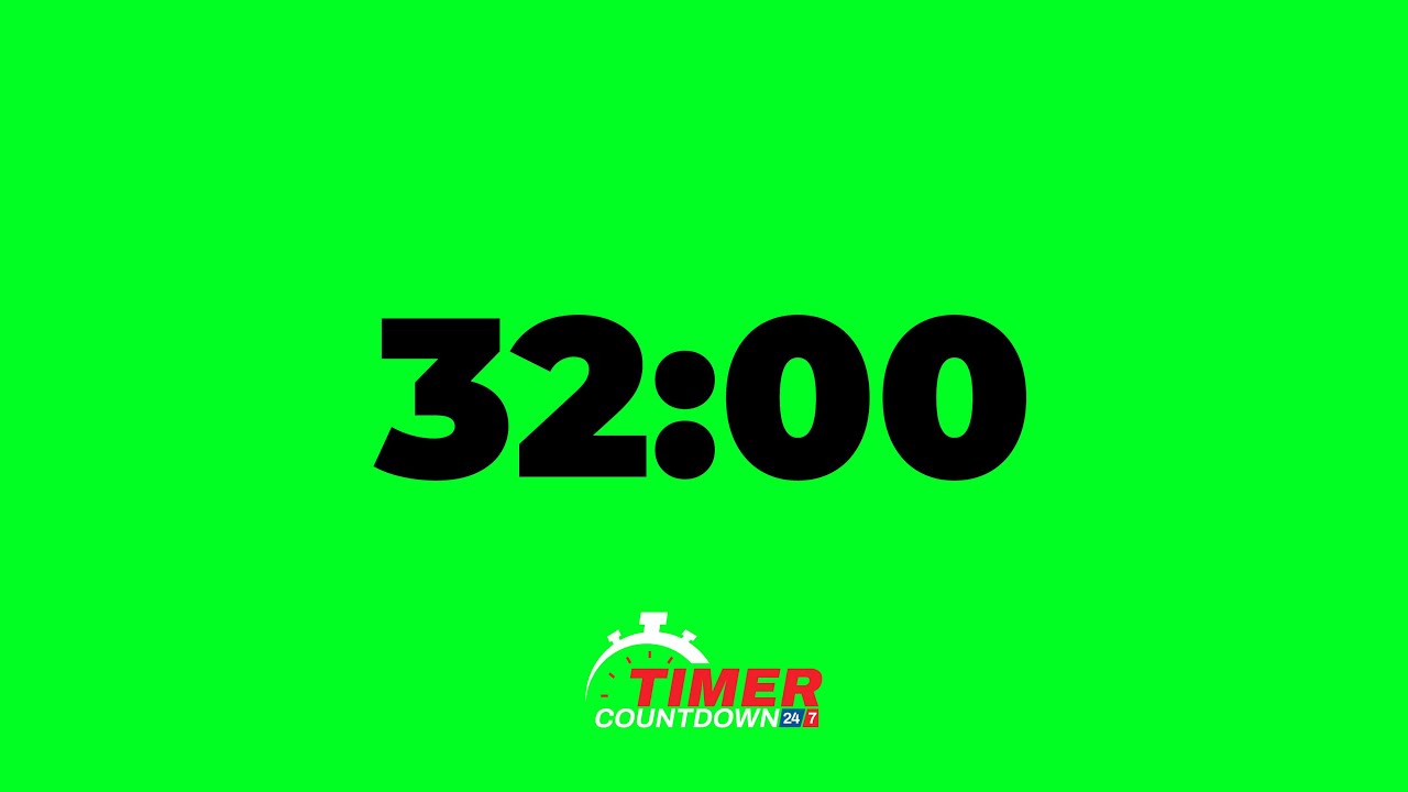 32-Minute Green Screen Timer | Black Text Countdown with Alarm - YouTube