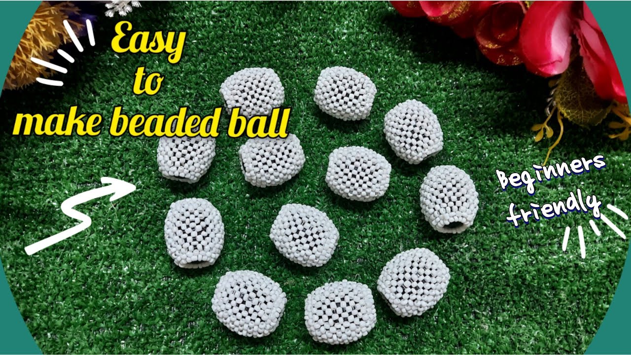 DIY | How to make beaded ball |Covering pearl beads with seed beads ...