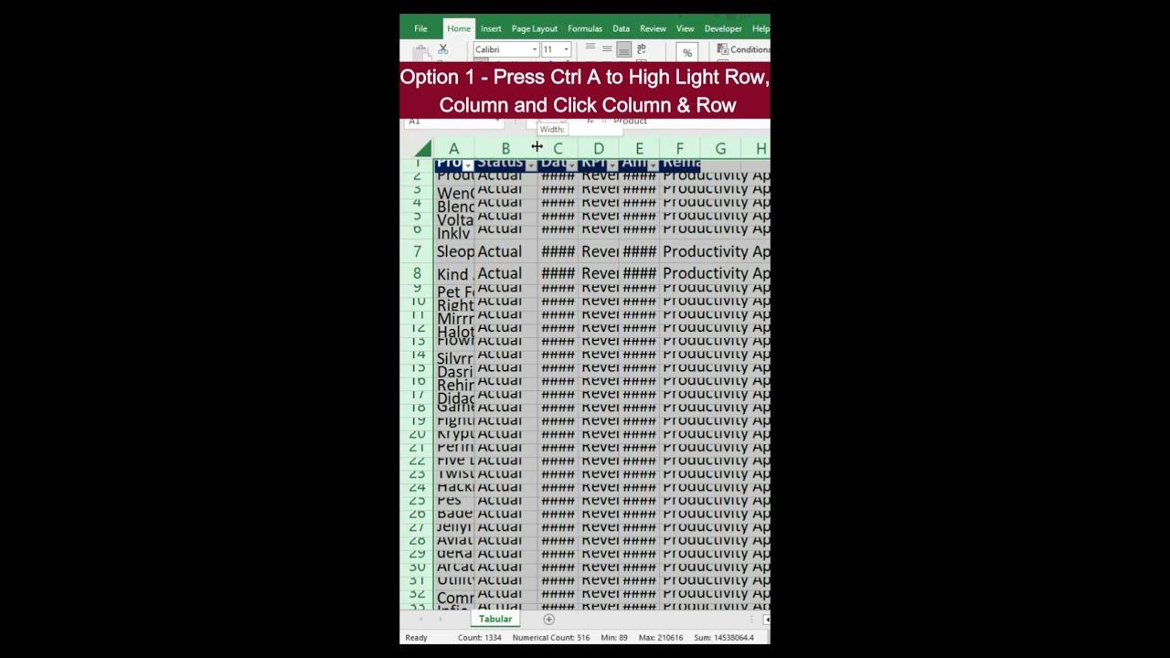 Adjust Rows And Columns In Ms Excel Shorts Youtube