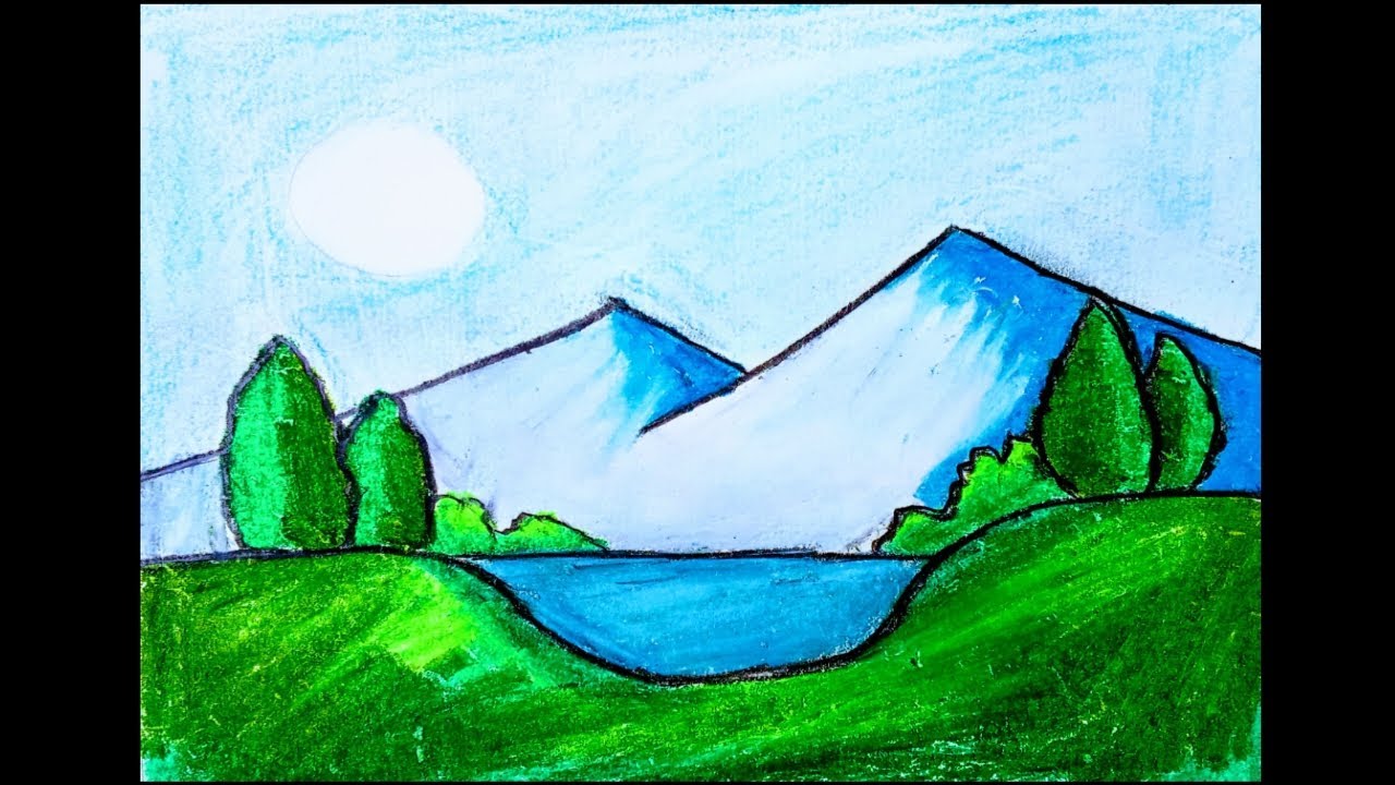 How to Draw Easy Mountain and Lake Scenery for Beginners_Oil Pastels ...