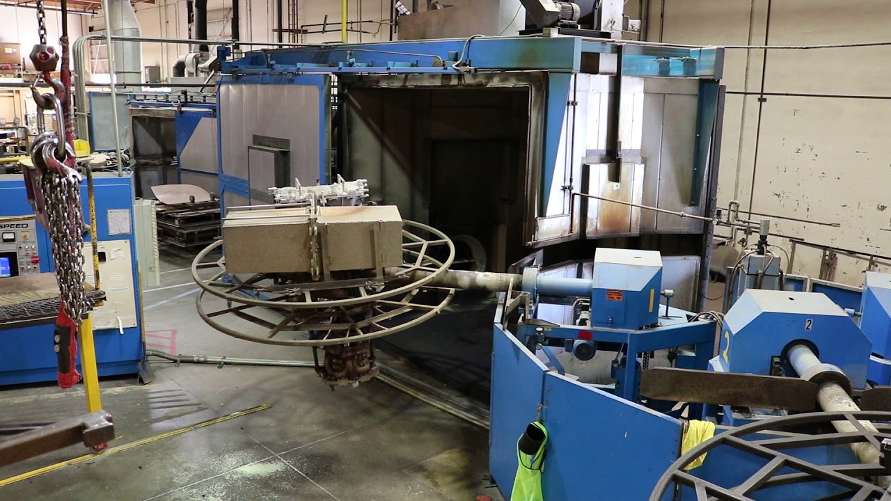 Rotational Molding Arm Moving in to Oven - YouTube