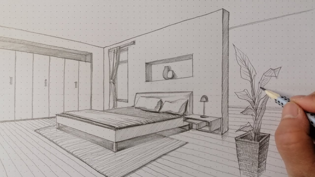 Wie man Schlafzimmer in 2 Punkt Perspektive zeichnen - YouTube