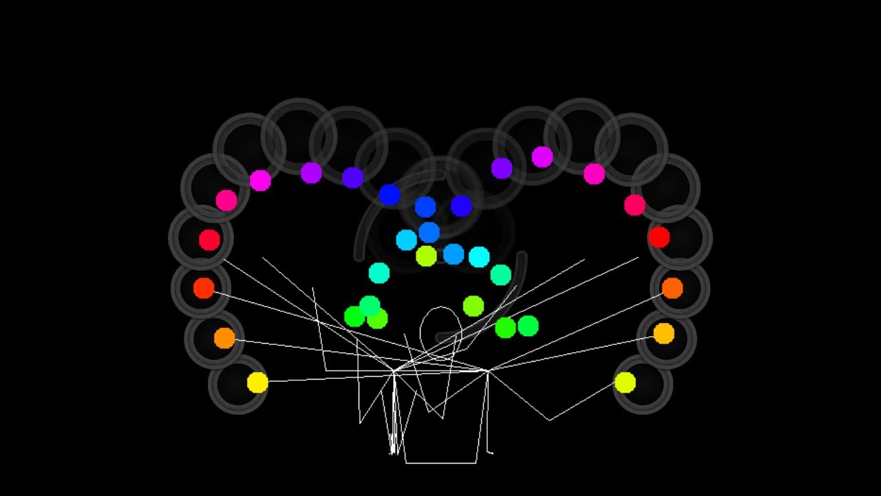 osu! | Juggling Lab | Centipede | 32 Balls, 16 Jugglers (Colored) - YouTube