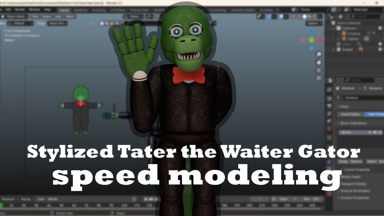 Stylized Tater the Waiter Gator speed modeling - YouTube