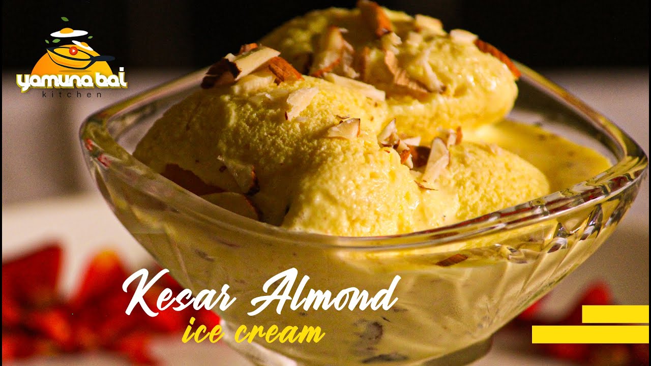 Kesar Badam Ice Cream | Easy Homemade | kesar almond ice cream - YouTube