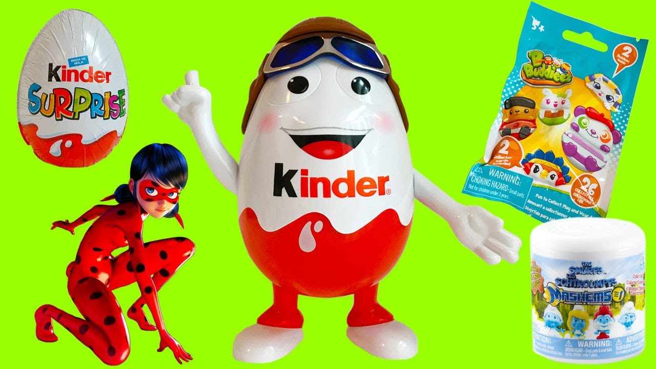 HUGE Kinder Surprise Egg With Toys MIRACULOUS Lady Bug Buddieez SMURFS ...