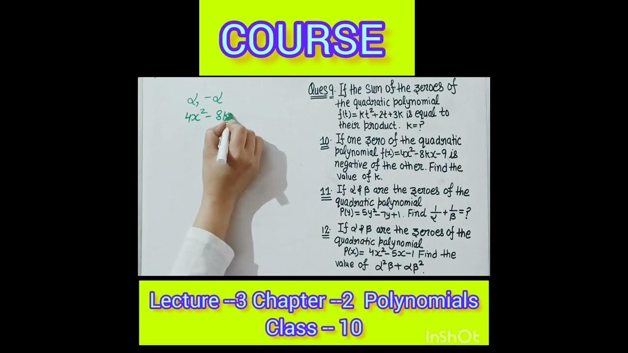 Lecture -- 3 || Chapter -- 2 || Polynomials ||Class --10 || Very important Questions - YouTube