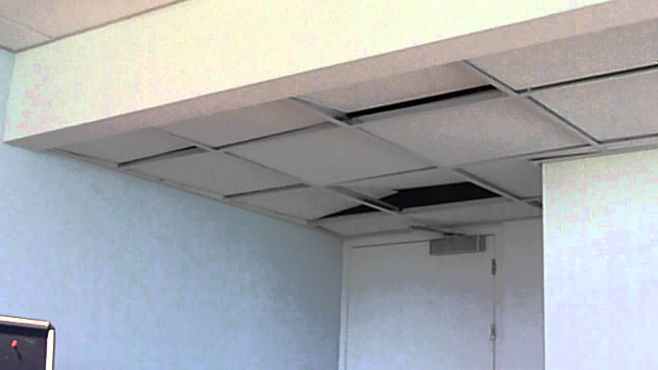 Suspended ceiling lifts in the wind - YouTube