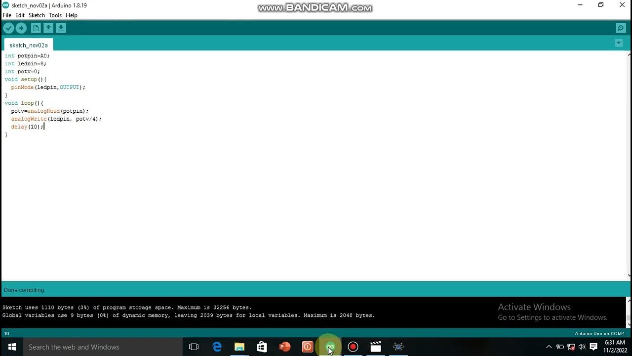 Led Control By Potentiometer And Arduino In Proteus Youtube