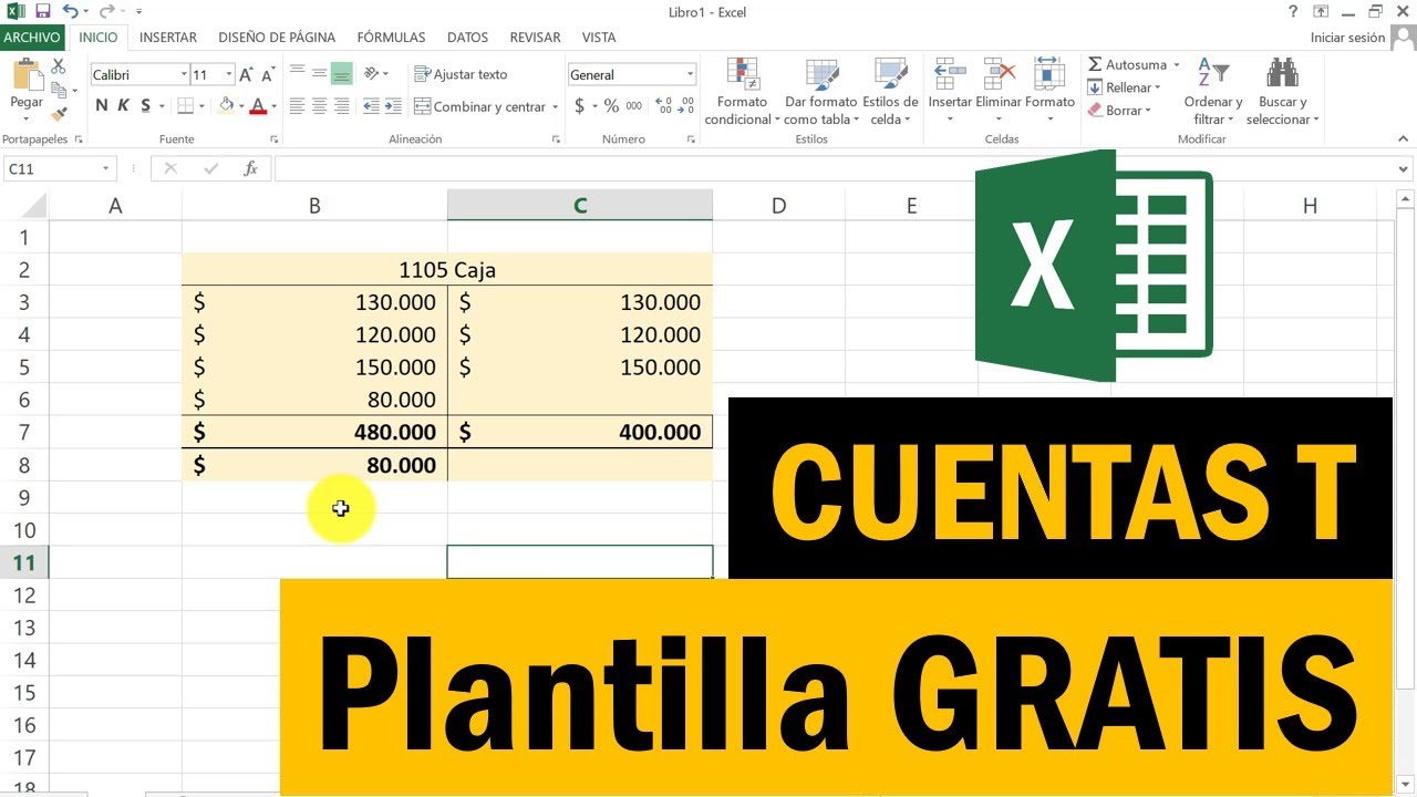 Como hacer CUENTAS T en Excel con ejemplo - YouTube