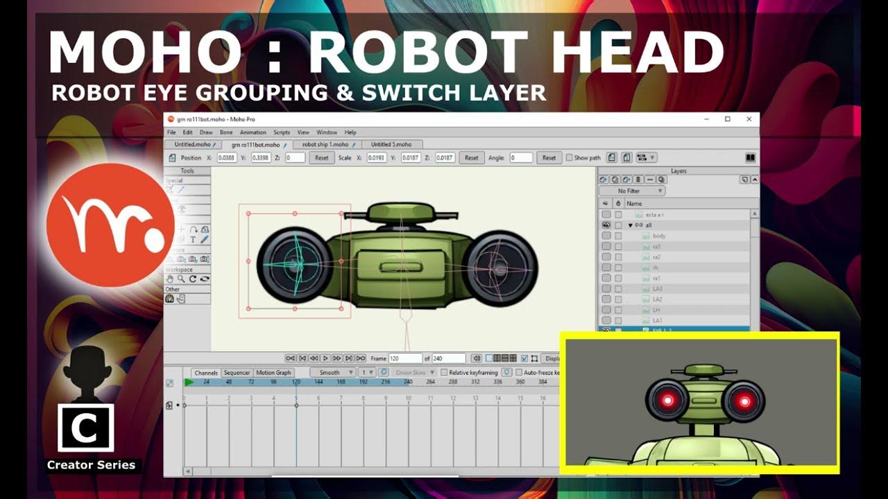 MOHO animation creator series How to group character EYES and switch layers for eyes - YouTube