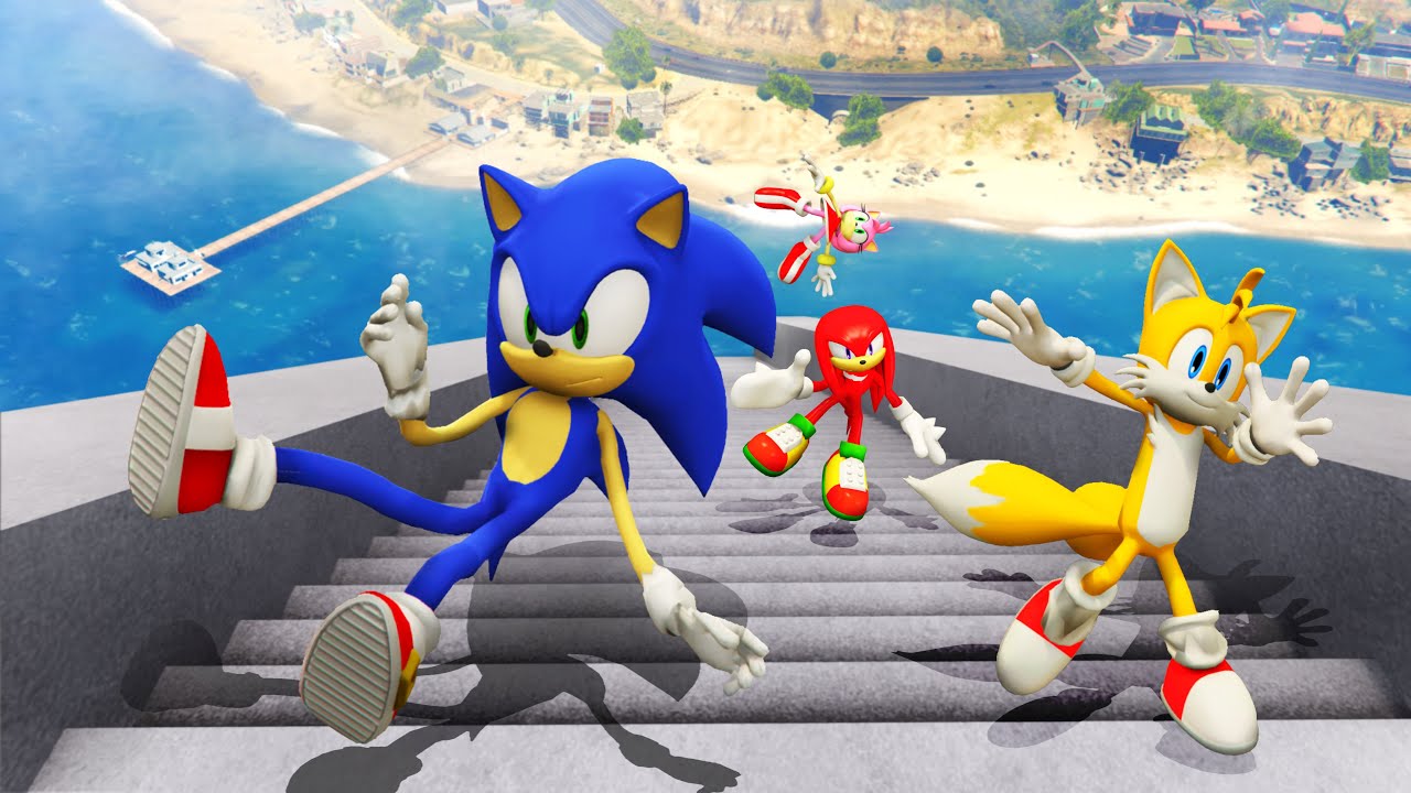 GTA 5 Sonic Crew Ultimate Long Stairs Ragdolls - YouTube