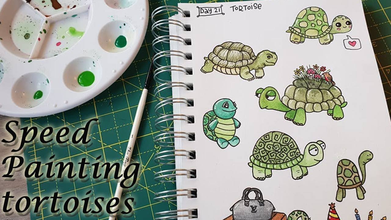 Watercolour Speed Painting - Tortoises | Splendid Scribbles - YouTube