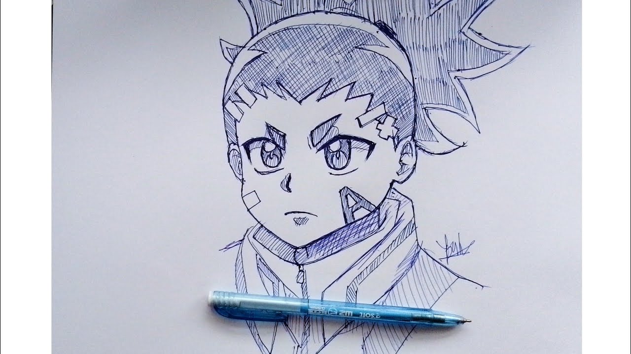 DRAWING AIGER AKABANE WITH BLUE PEN // BEYBLADE BURST TURBO - YouTube