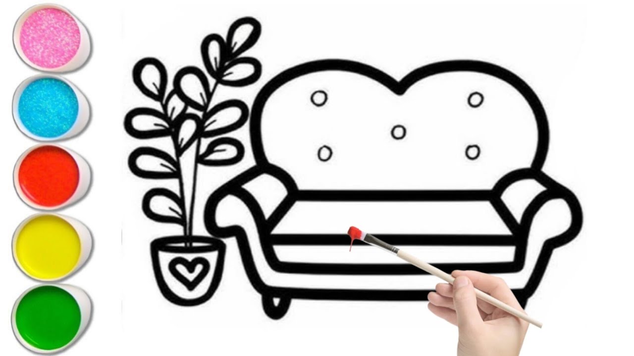 How to Draw a beautiful Sofa | Easy Furniture Drawing, Painting and ...