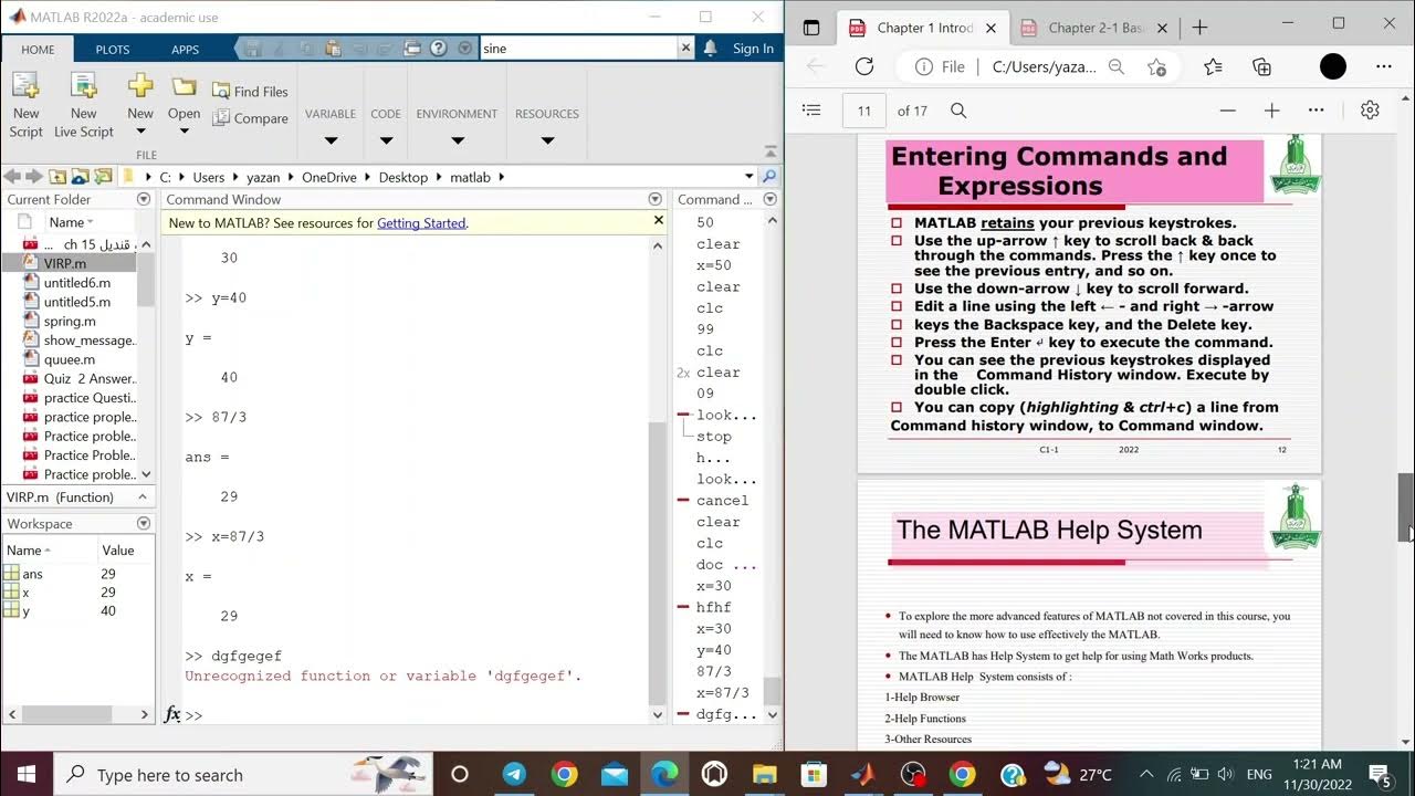 Matlab chapter-1 Introduction /ماده البرمجه مقدمه للمالتلاب - YouTube