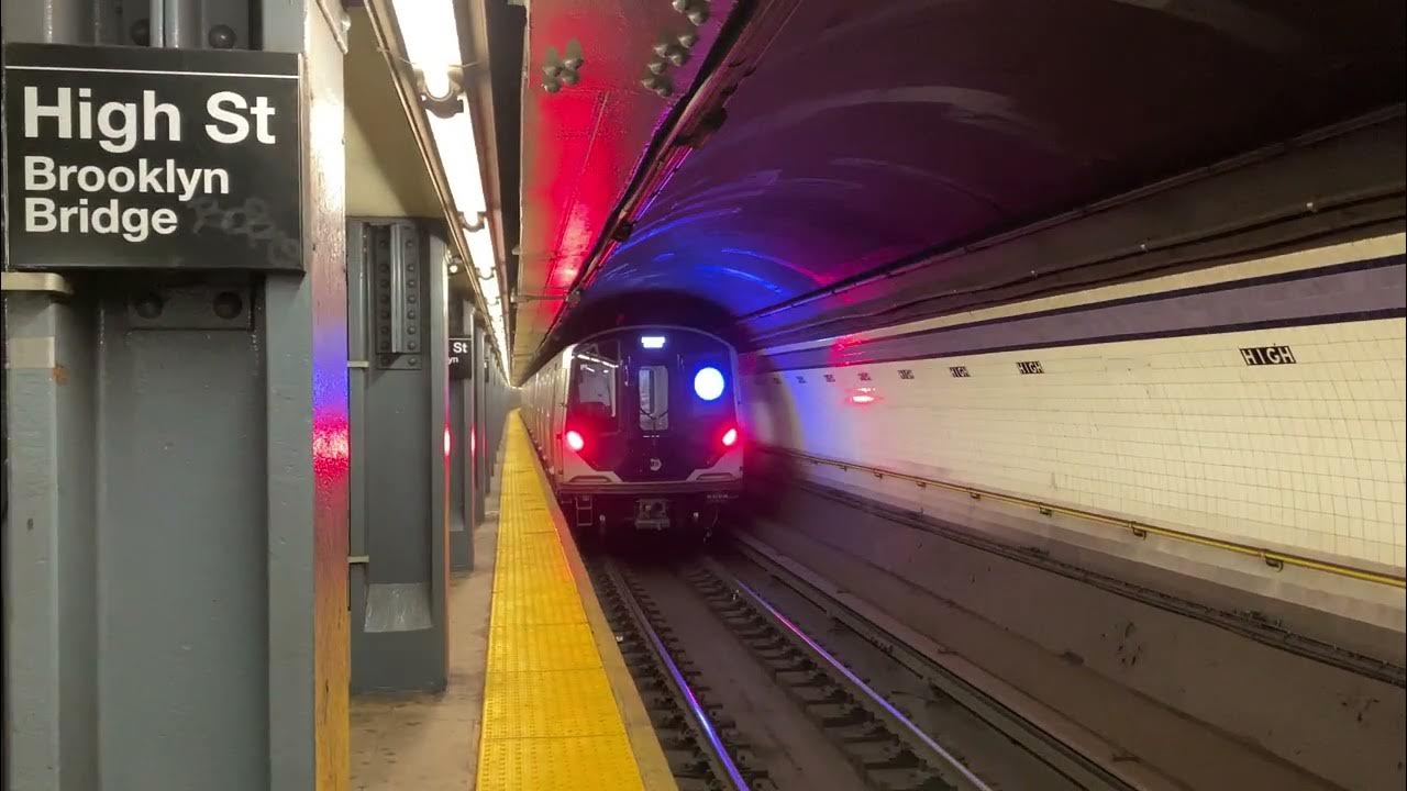 MTA NYC Subway Kawasaki R211 4070-4079 A Train Departing High Street - Brooklyn Bridge (7/31/23 ...