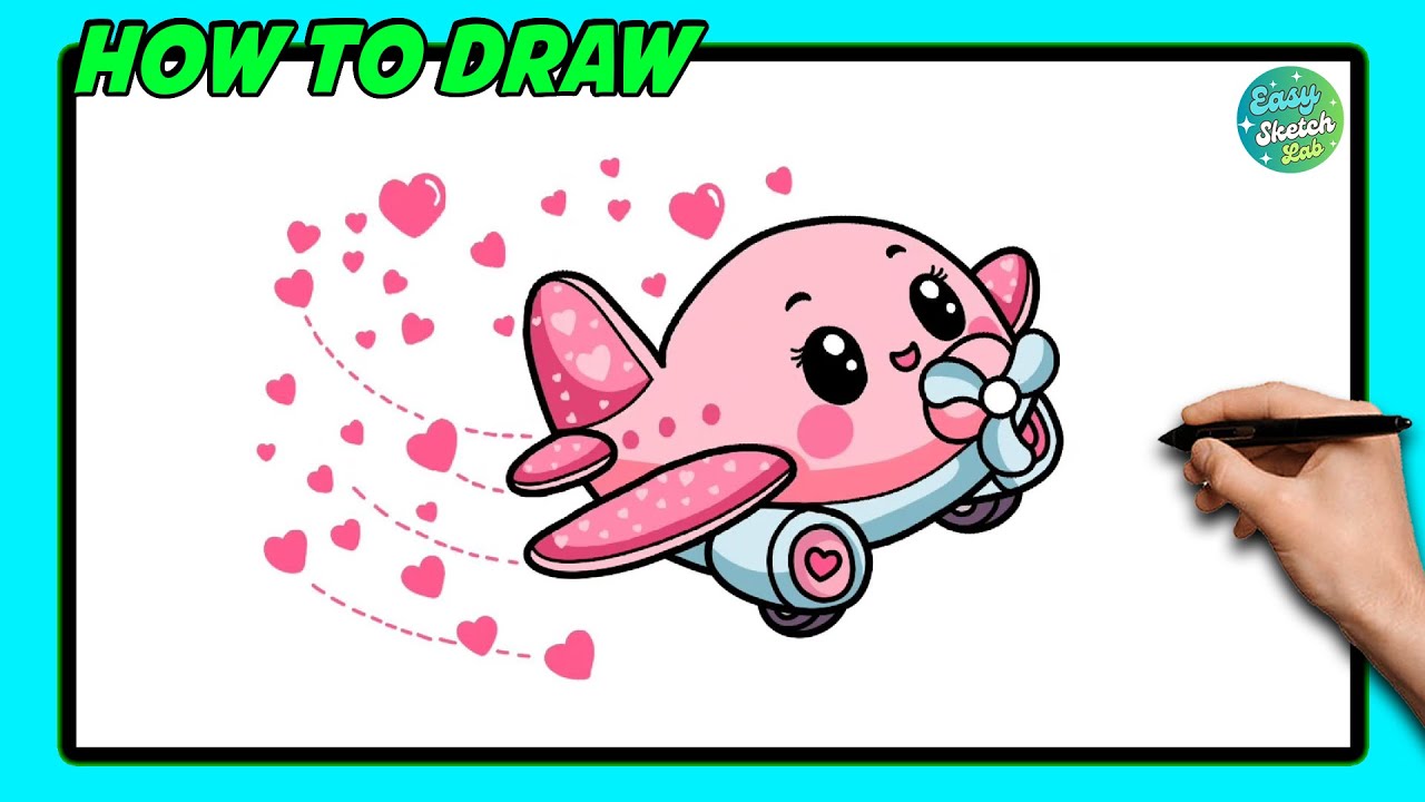 How to Draw Easy Cute Plane Kawaii Character | Step-by-Step Tutorial ...