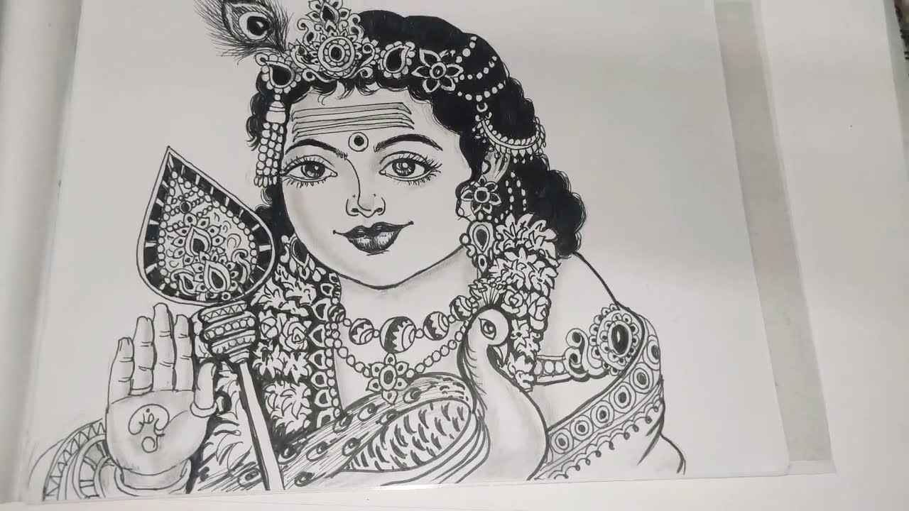 Lord Murugan outline with shadow picture step by step - YouTube